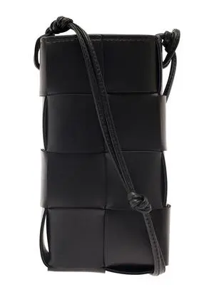 Bottega Veneta Phone Pouch' Shoulder Bag With Knot Details In Intreccio Nappa Leather - Black