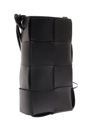 Bottega Veneta Intreccio Nappa Leather Phone Pouch Shoulder Bag - Black