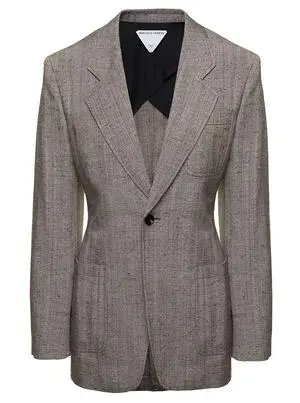 Bottega Veneta Grey Single-breasted Slim-fitted Jacket With Single Button In Viscose Blend - Multicolor