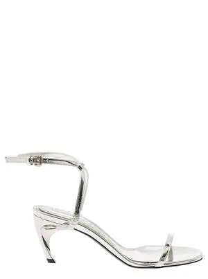 ALEXANDER MCQUEEN Alexander Mcqueen Women Silver Sandals With Armadillo Heel In Metallic Leather Woman
