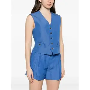 BLAZÉ MILANO Silk-linen Blend V-neck Waistcoat