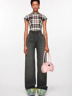 Acne Studios Pink Handbag With Two Top Handles And Logo Plaque On The Front In Leather - Multicolor