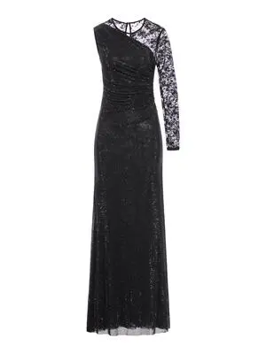 SELF-PORTRAIT Dress With Rhinestone And Lace Sleeves - Black