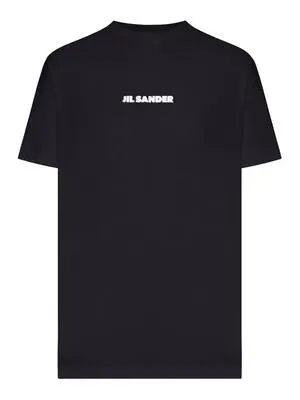 JIL SANDER Crew Neck Cotton T-shirt With Logo - Black