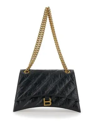 Balenciaga Crush M' Black Crossbody Bag With B Logo In Crush Quilted Leather - Multicolor