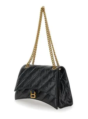Balenciaga Crush M' Black Crossbody Bag With B Logo In Crush Quilted Leather - Multicolor