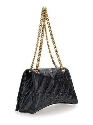 Balenciaga Crush M' Black Crossbody Bag With B Logo In Crush Quilted Leather - Multicolor