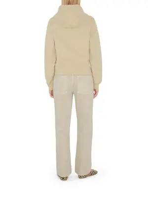 Burberry Felpa Con Cappuccio E Cerniera In Cotone Con Etichetta Check - Cream