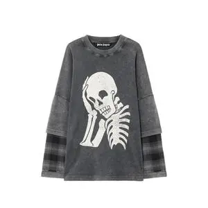 Palm Angels Skull Graphic Layered Sweatshirt - Gray