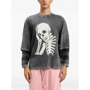 Palm Angels Skull Graphic Layered Sweatshirt - Gray