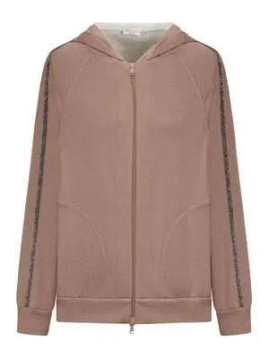 Brunello Cucinelli Cotton And Silk Interlock Topwear With Hood And Precious Stripe - Multicolor