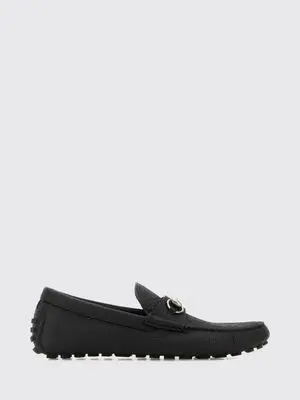 Gucci Driver Loafers In Pebbled Leather With Horsebit And Gg Logo - Black