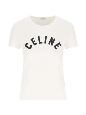 Celine Logo Cotton T-shirt - Multicolor