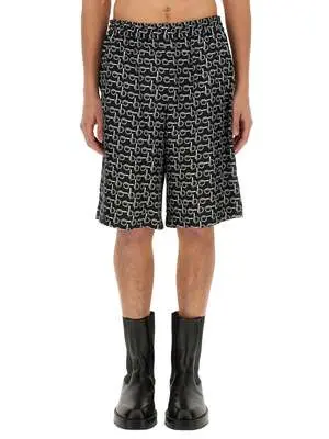 Burberry Monogram-print Silk Bermuda Shorts - Black