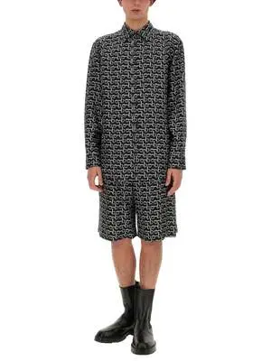 Burberry Monogram-print Silk Bermuda Shorts - Black