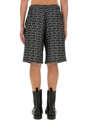 Burberry Monogram-print Silk Bermuda Shorts - Black