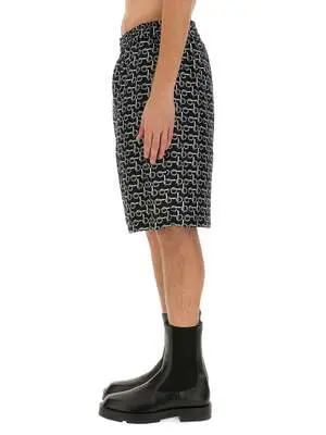 Burberry Monogram-print Silk Bermuda Shorts - Black