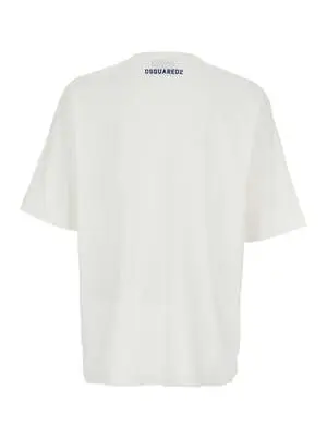 Dsquared2 White Crew Neck T-shirt With Logo Print On The Front In Cotton For - Multicolor
