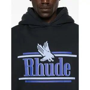 Rhude Eagle Motif Logo Print Hoodie - Black