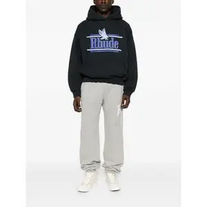 Rhude Eagle Motif Logo Print Hoodie - Black