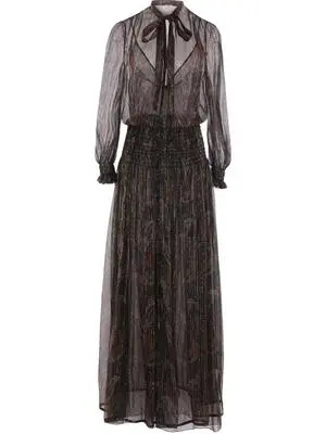 Saint Laurent Semi-sheer Lavallière Maxi Dress In Lurex Paisley - Brown