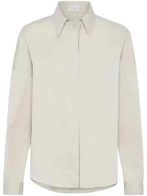 Brunello Cucinelli Monili Trim Stretch Cotton Poplin Blouse