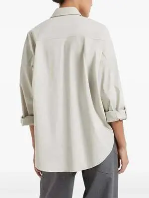 Brunello Cucinelli Monili Trim Stretch Cotton Poplin Blouse