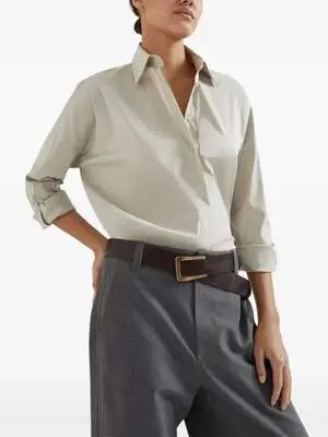 Brunello Cucinelli Monili Trim Stretch Cotton Poplin Blouse