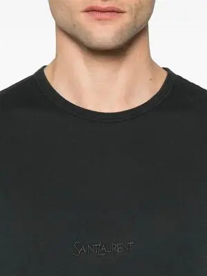 Saint Laurent Tonal Logo Embroidery Cotton T-shirt - Black