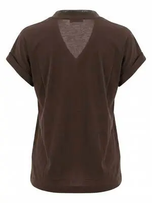 Brunello Cucinelli T-shirt With `precious` Neckline - Multicolor