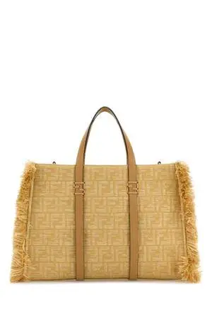 Fendi Embroidered Canvas Raffia Summer Shopping Bag - Multicolor