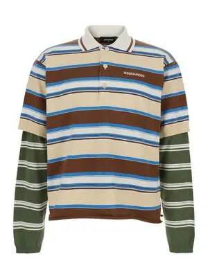 Dsquared2 Polo Shirt With Logo Lettering On The Front And All-over Striped Print In Cotton For - Multicolor