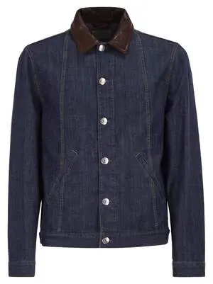 Brunello Cucinelli Lightweight Denim Jacket With Leather Collar