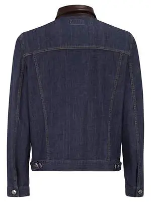 Brunello Cucinelli Lightweight Denim Jacket With Leather Collar