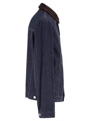 Brunello Cucinelli Lightweight Denim Jacket With Leather Collar