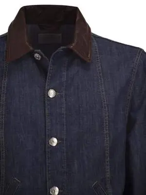 Brunello Cucinelli Lightweight Denim Jacket With Leather Collar