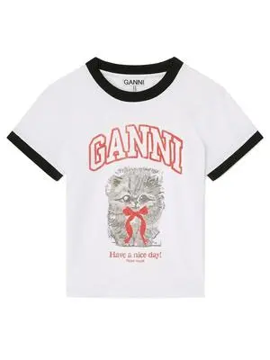 GANNI Kitty Graphic T-shirt - White