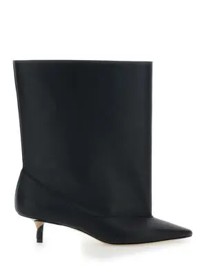 Jacquemus Les Bottes Tourni' Black Ankle Boots With Pointed Toe And Low Stiletto Heel In Leather - Multicolor
