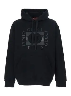 Gucci Black Hooded Sweatshirt With Drawstring And Front Logo In Cotton For - Multicolor