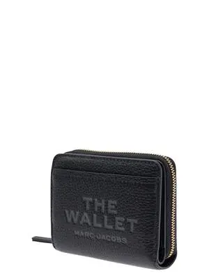 Marc Jacobs Wallet 'the Mini' With Engraved Logo On Front In Black Pebbled Leather For - Multicolor