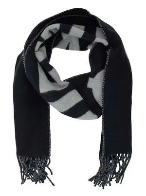 Jacquemus Scarf 'l'echarpe With Maxi Logo Lettering And Fringed Edge In Wool - Black