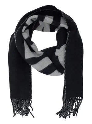 Jacquemus Scarf 'l'echarpe With Maxi Logo Lettering And Fringed Edge In Black Wool - Multicolor