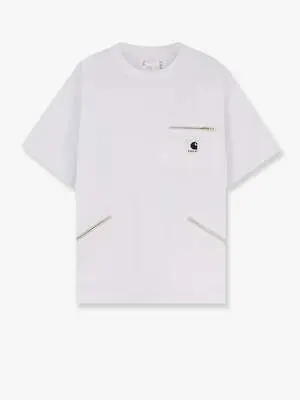 SACAI X CARHARTT WIP Cotton T-shirt With Frontal Logo Patch - White