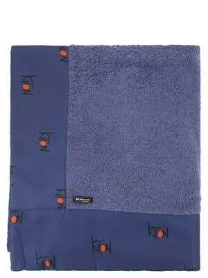 Kiton Terry Beach Towel With Logo Border - Blue