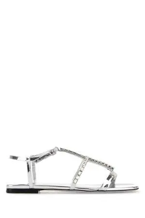 JIMMY CHOO Silver Leather Gwyn Sandals - Orange