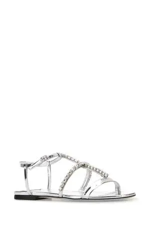 JIMMY CHOO Silver Leather Gwyn Sandals - Orange