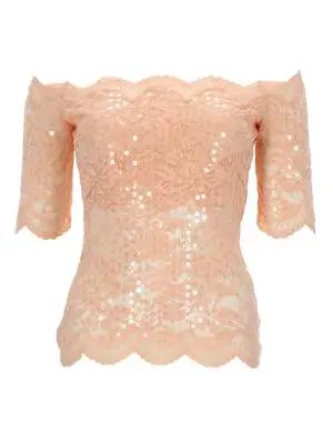 Rabanne Top In Pizzo Con Paillettes - Pink