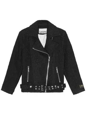 GANNI Ganni Bouclé Wool Biker Jacket Multicolor