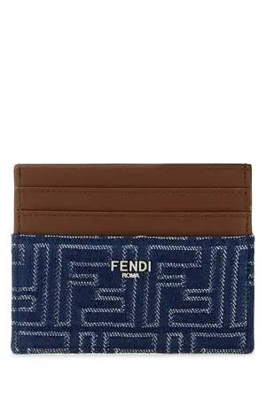 Fendi Embroidered Denim Card Holder - Blue