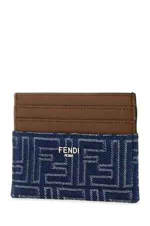 Fendi Embroidered Denim Card Holder - Blue